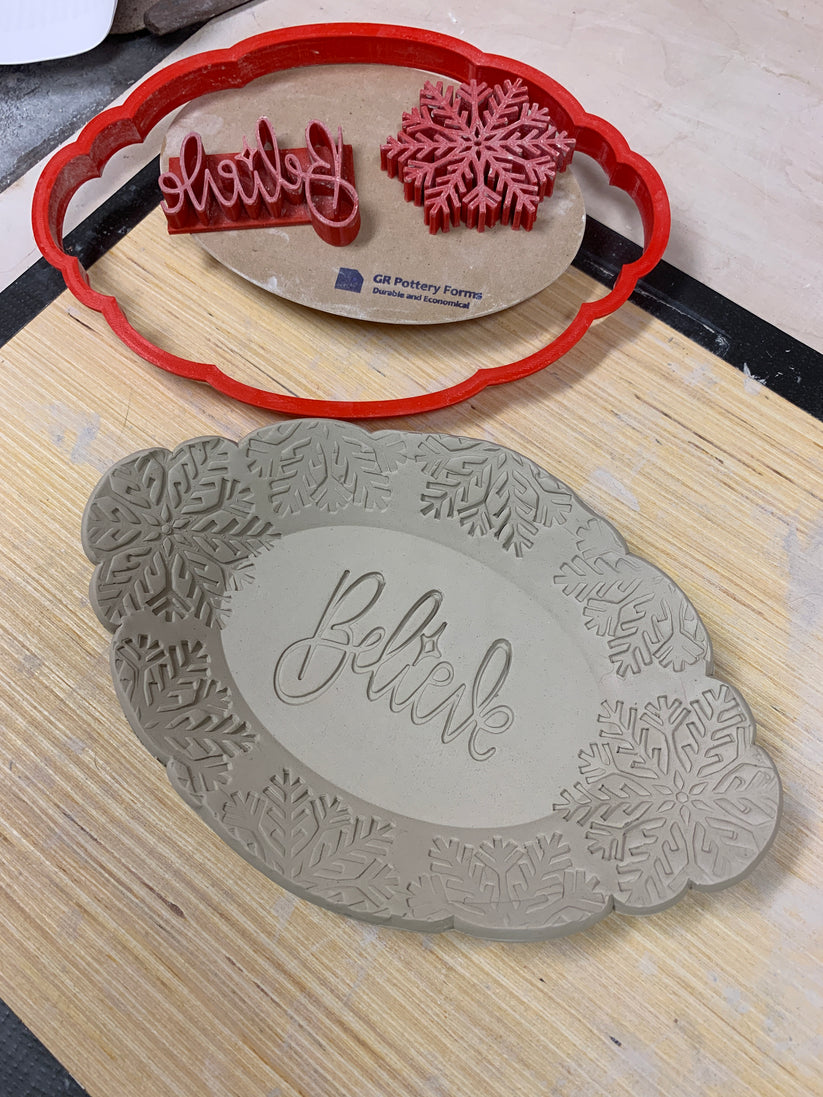 Ornate XL Oval Tray, Clay Cutter - Plastic 3D printed, pottery tool, m ...
